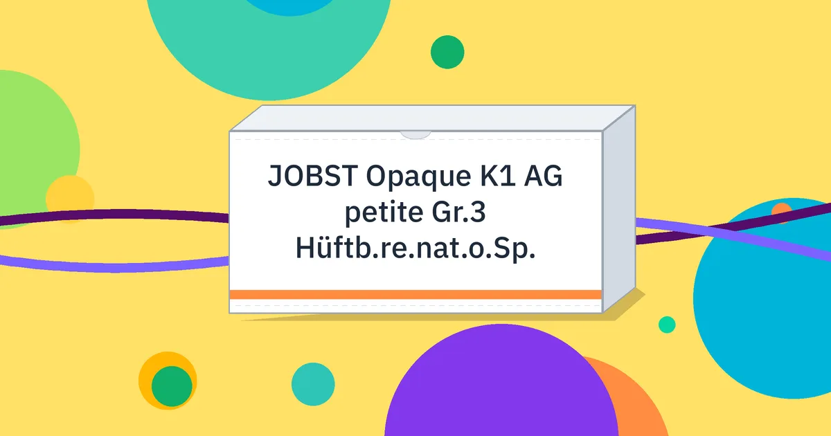 Symbolbild: Packung mit der Aufschrift JOBST Opaque K1 AG petite Gr.3 Hüftb.re.nat.o.Sp. (PZN 13099520) – Verfügbarkeit und Bezug in Apotheken in Frankfurt am Main