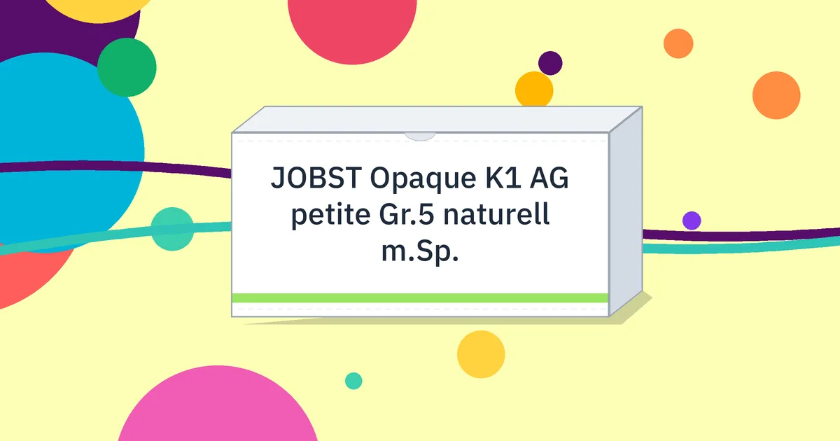 Symbolbild: Packung mit der Aufschrift JOBST Opaque K1 AG petite Gr.5 naturell m.Sp. (PZN 13085311) – Verfügbarkeit und Bezug in Apotheken in Frankfurt am Main