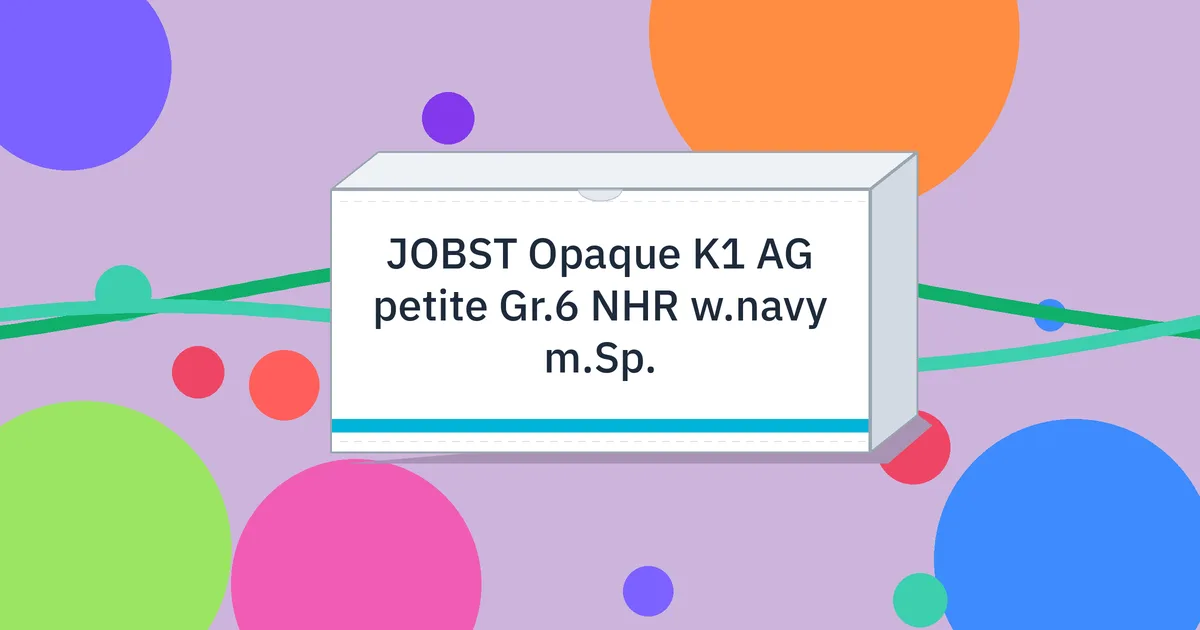 Symbolbild: Packung mit der Aufschrift JOBST Opaque K1 AG petite Gr.6 NHR w.navy m.Sp. (PZN 13085021) – Verfügbarkeit und Bezug in Apotheken in Frankfurt am Main