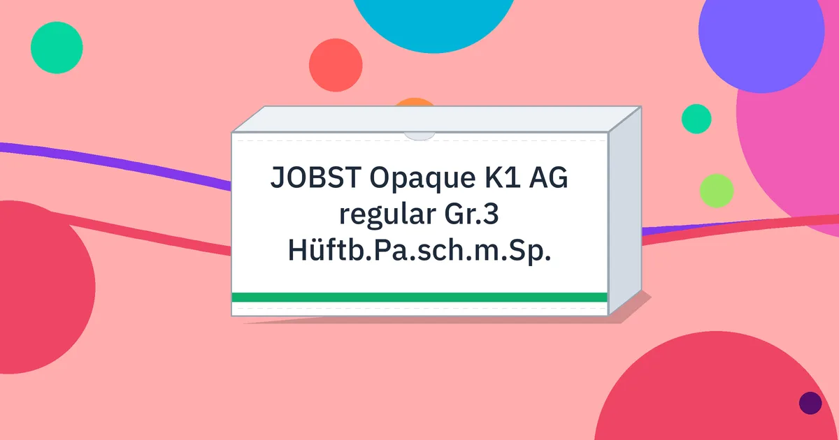 Symbolbild: Packung mit der Aufschrift JOBST Opaque K1 AG regular Gr.3 Hüftb.Pa.sch.m.Sp. (PZN 13100625) – Verfügbarkeit und Bezug in Apotheken in Frankfurt am Main