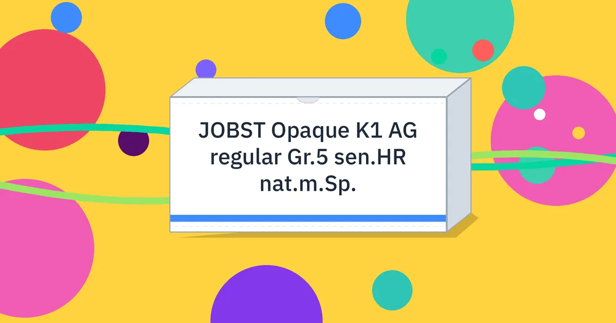 Symbolbild: Packung mit der Aufschrift JOBST Opaque K1 AG regular Gr.5 sen.HR nat.m.Sp. (PZN 13092676) – Verfügbarkeit und Bezug in Apotheken in Frankfurt am Main