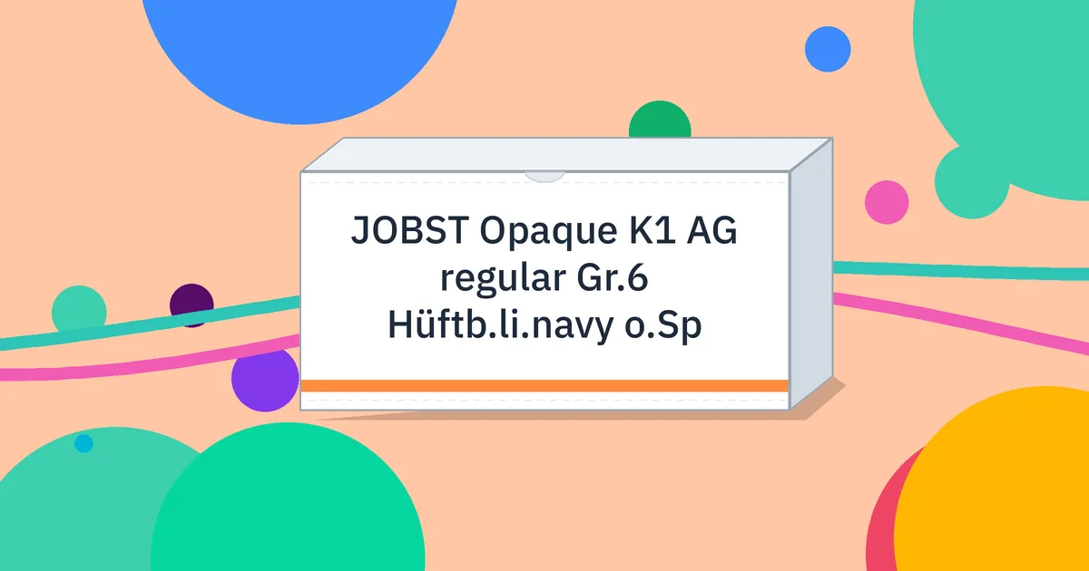 Symbolbild: Packung mit der Aufschrift JOBST Opaque K1 AG regular Gr.6 Hüftb.li.navy o.Sp (PZN 13100157) – Verfügbarkeit und Bezug in Apotheken in Frankfurt am Main