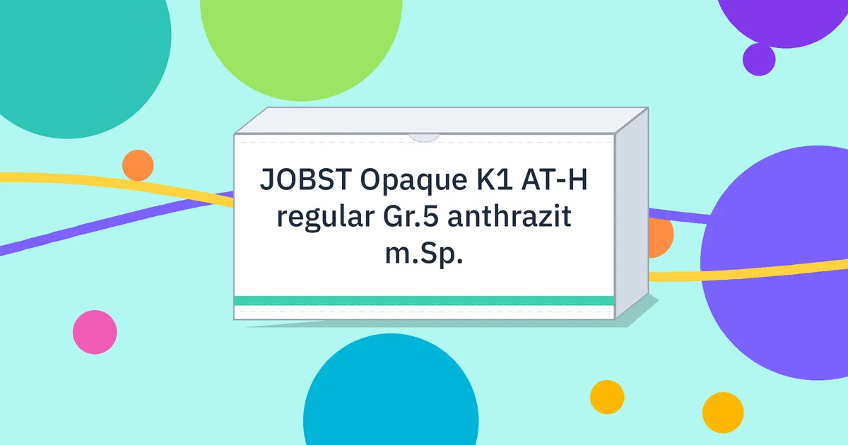 Symbolbild: Packung mit der Aufschrift JOBST Opaque K1 AT-H regular Gr.5 anthrazit m.Sp. (PZN 16274478) – Verfügbarkeit und Bezug in Apotheken in Frankfurt am Main