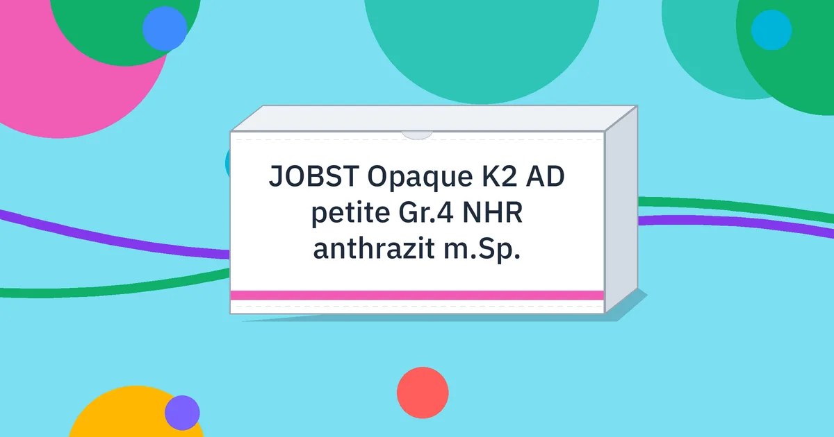Symbolbild: Packung mit der Aufschrift JOBST Opaque K2 AD petite Gr.4 NHR anthrazit m.Sp. (PZN 16279493) – Verfügbarkeit und Bezug in Apotheken in Frankfurt am Main