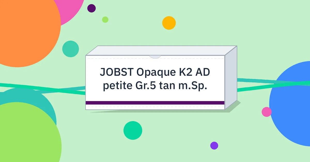 Symbolbild: Packung mit der Aufschrift JOBST Opaque K2 AD petite Gr.5 tan m.Sp. (PZN 16278884) – Verfügbarkeit und Bezug in Apotheken in Frankfurt am Main