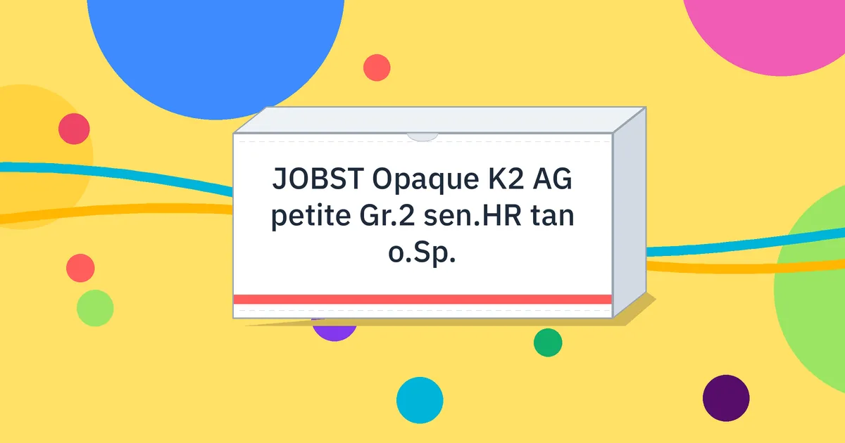 Symbolbild: Packung mit der Aufschrift JOBST Opaque K2 AG petite Gr.2 sen.HR tan o.Sp. (PZN 16285022) – Verfügbarkeit und Bezug in Apotheken in Frankfurt am Main