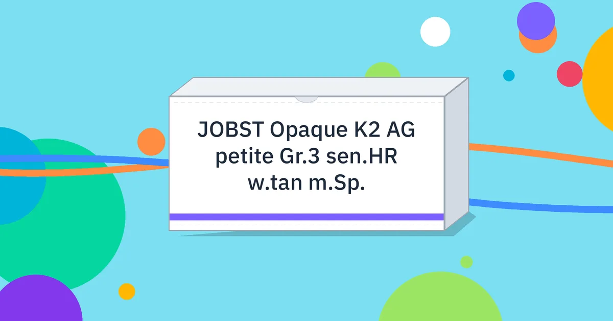 Symbolbild: Packung mit der Aufschrift JOBST Opaque K2 AG petite Gr.3 sen.HR w.tan m.Sp. (PZN 16285157) – Verfügbarkeit und Bezug in Apotheken in Frankfurt am Main