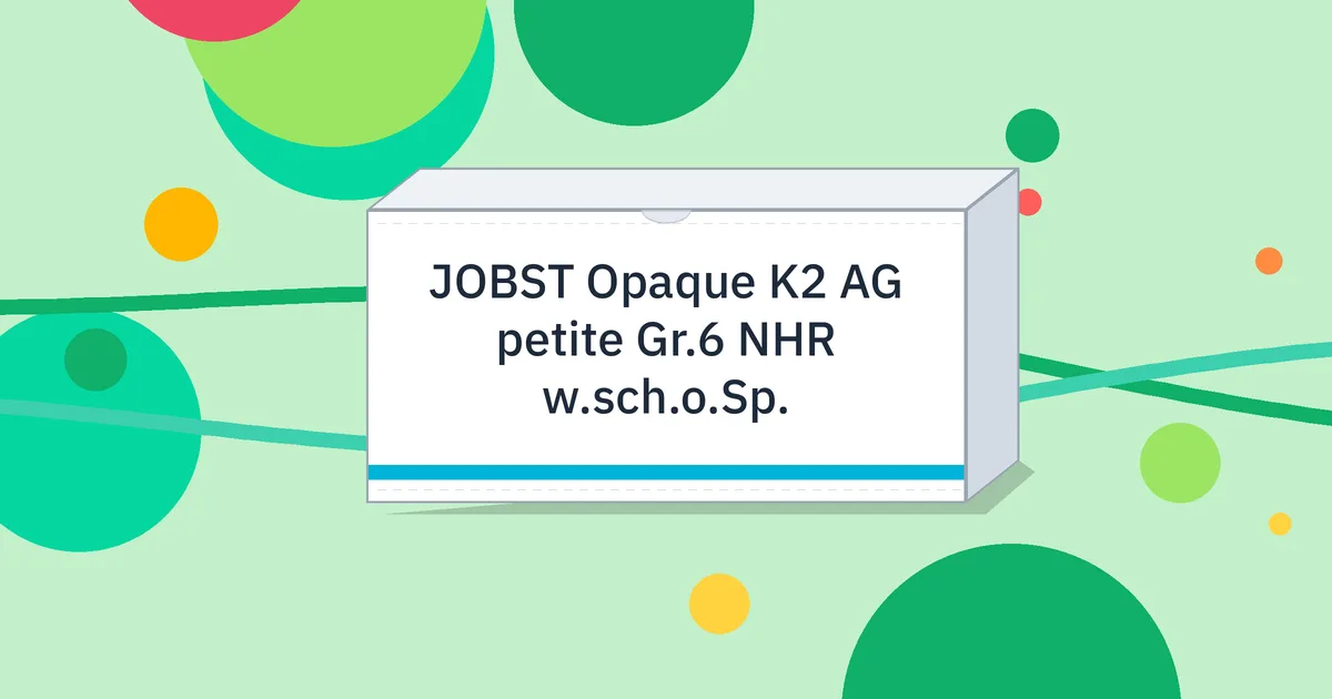 Symbolbild: Packung mit der Aufschrift JOBST Opaque K2 AG petite Gr.6 NHR w.sch.o.Sp. (PZN 11256613) – Verfügbarkeit und Bezug in Apotheken in Frankfurt am Main