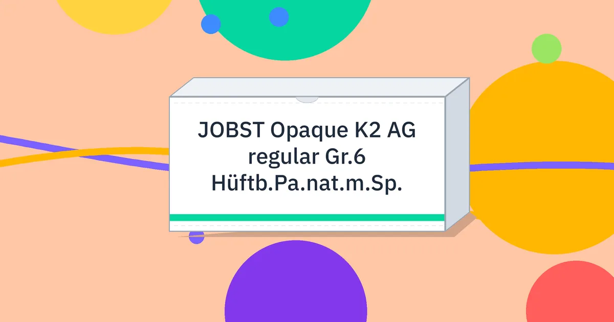 Symbolbild: Packung mit der Aufschrift JOBST Opaque K2 AG regular Gr.6 Hüftb.Pa.nat.m.Sp. (PZN 13116632) – Verfügbarkeit und Bezug in Apotheken in Frankfurt am Main