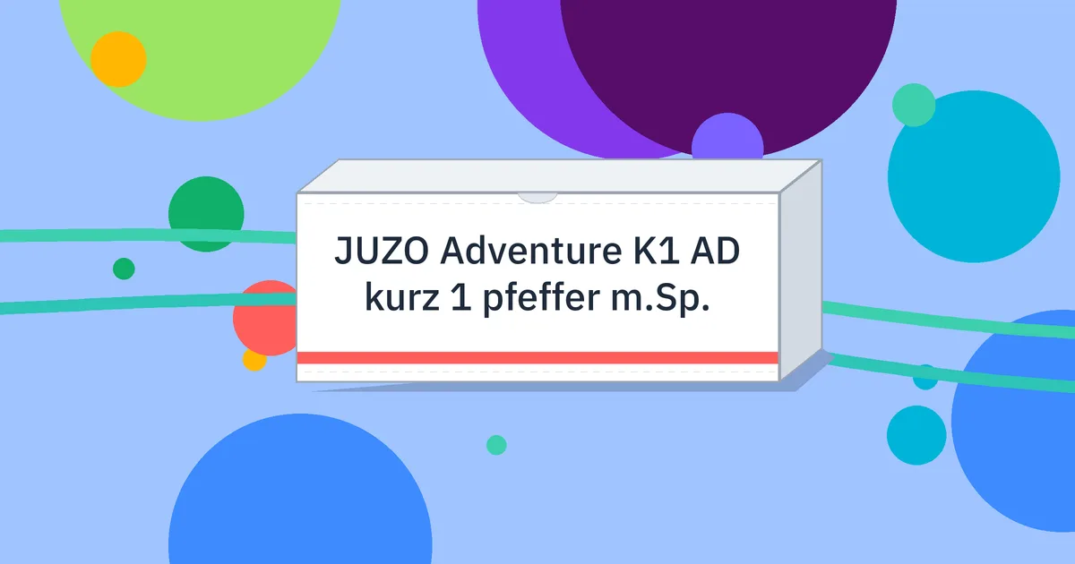 Symbolbild: Packung mit der Aufschrift JUZO Adventure K1 AD kurz 1 pfeffer m.Sp. (PZN 14971931) – Verfügbarkeit und Bezug in Apotheken in Frankfurt am Main