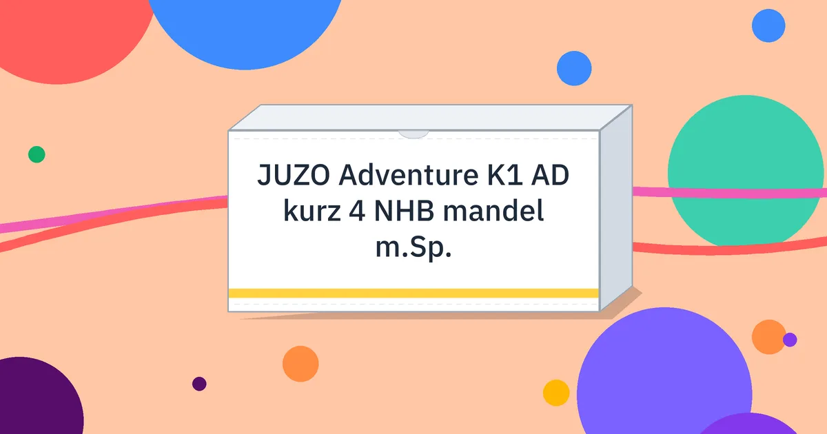 Symbolbild: Packung mit der Aufschrift JUZO Adventure K1 AD kurz 4 NHB mandel m.Sp. (PZN 14975188) – Verfügbarkeit und Bezug in Apotheken in Frankfurt am Main