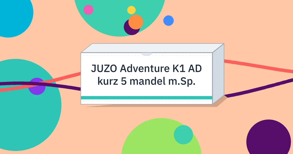 Symbolbild: Packung mit der Aufschrift JUZO Adventure K1 AD kurz 5 mandel m.Sp. (PZN 14972505) – Verfügbarkeit und Bezug in Apotheken in Frankfurt am Main