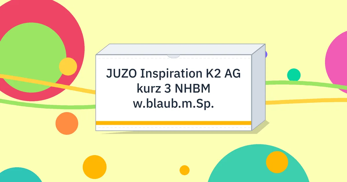 Symbolbild: Packung mit der Aufschrift JUZO Inspiration K2 AG kurz 3 NHBM w.blaub.m.Sp. (PZN 14961128) – Verfügbarkeit und Bezug in Apotheken in Frankfurt am Main