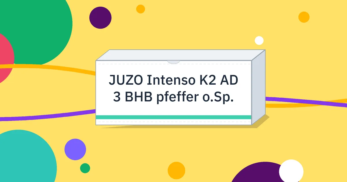 Symbolbild: Packung mit der Aufschrift JUZO Intenso K2 AD 3 BHB pfeffer o.Sp. (PZN 18623693) – Verfügbarkeit und Bezug in Apotheken in Frankfurt am Main