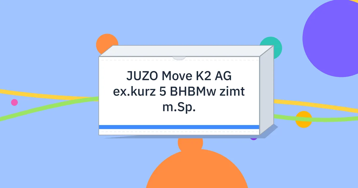Symbolbild: Packung mit der Aufschrift JUZO Move K2 AG ex.kurz 5 BHBMw zimt m.Sp. (PZN 18532789) – Verfügbarkeit und Bezug in Apotheken in Frankfurt am Main