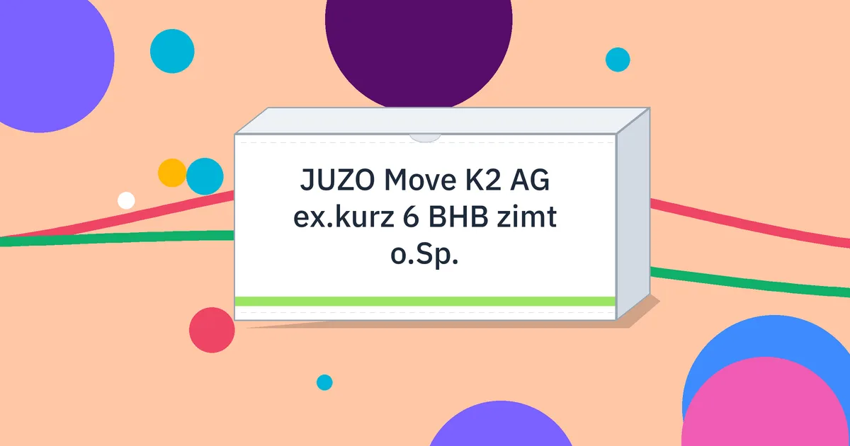 Symbolbild: Packung mit der Aufschrift JUZO Move K2 AG ex.kurz 6 BHB zimt o.Sp. (PZN 18534096) – Verfügbarkeit und Bezug in Apotheken in Frankfurt am Main