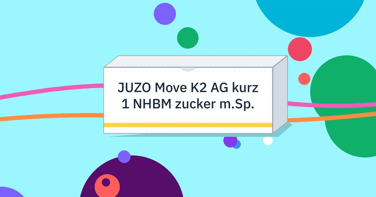 Symbolbild: Packung mit der Aufschrift JUZO Move K2 AG kurz 1 NHBM zucker m.Sp. (PZN 18527156) – Verfügbarkeit und Bezug in Apotheken in Frankfurt am Main