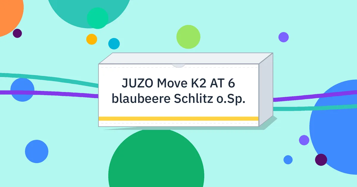 Symbolbild: Packung mit der Aufschrift JUZO Move K2 AT 6 blaubeere Schlitz o.Sp. (PZN 20670346) – Verfügbarkeit und Bezug in Apotheken in Frankfurt am Main