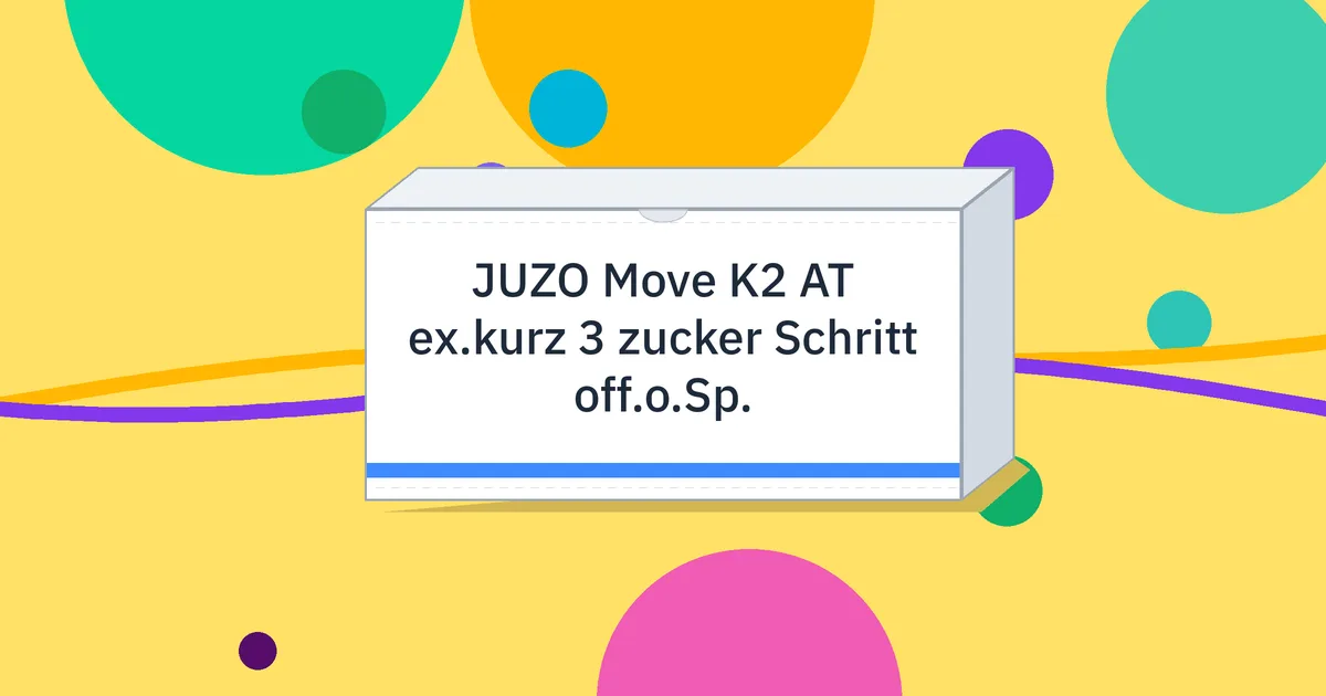 Symbolbild: Packung mit der Aufschrift JUZO Move K2 AT ex.kurz 3 zucker Schritt off.o.Sp. (PZN 20672581) – Verfügbarkeit und Bezug in Apotheken in Frankfurt am Main