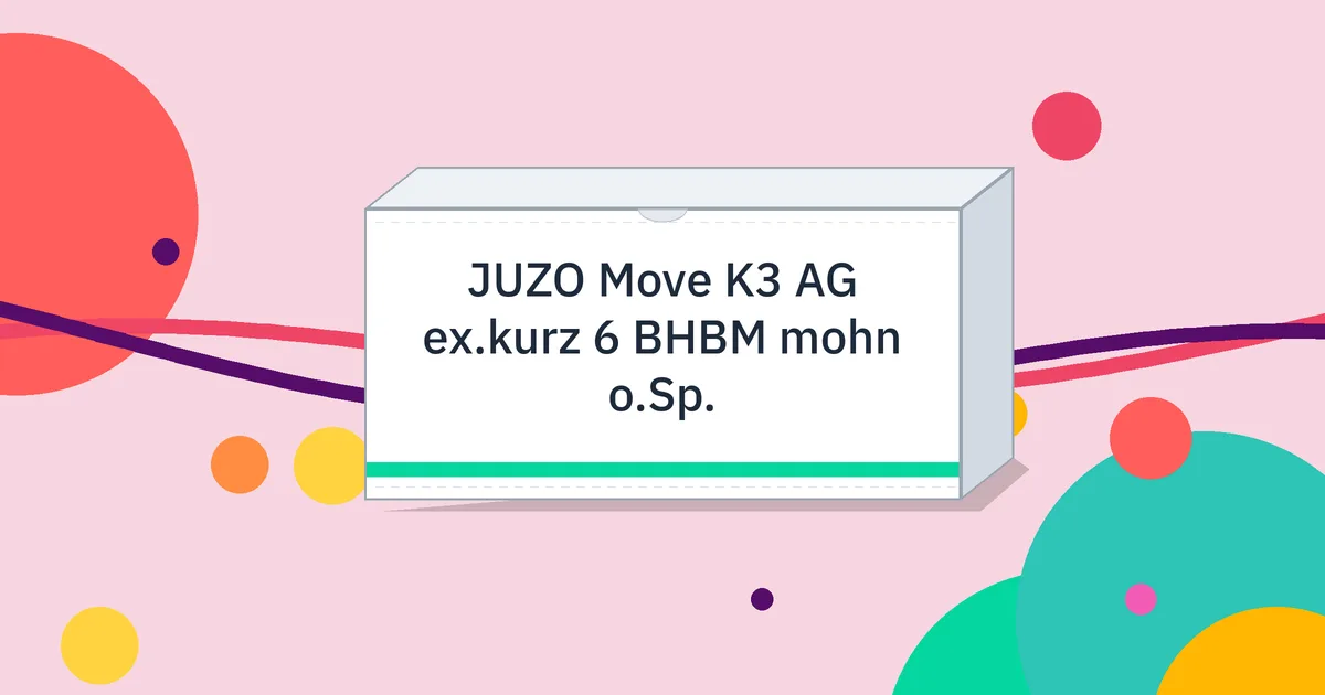 Symbolbild: Packung mit der Aufschrift JUZO Move K3 AG ex.kurz 6 BHBM mohn o.Sp. (PZN 18597926) – Verfügbarkeit und Bezug in Apotheken in Frankfurt am Main