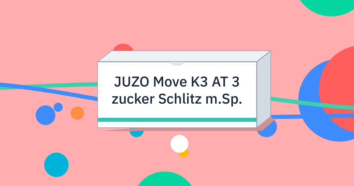 Symbolbild: Packung mit der Aufschrift JUZO Move K3 AT 3 zucker Schlitz m.Sp. (PZN 20677710) – Verfügbarkeit und Bezug in Apotheken in Frankfurt am Main