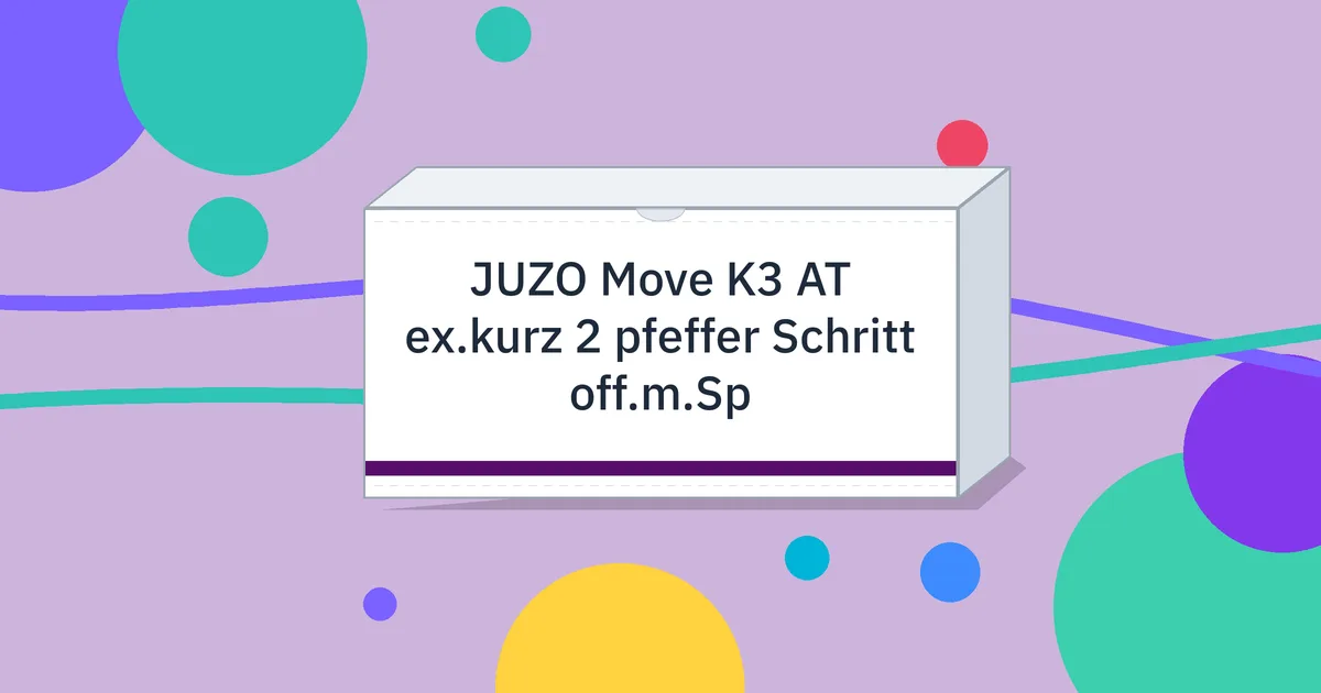 Symbolbild: Packung mit der Aufschrift JUZO Move K3 AT ex.kurz 2 pfeffer Schritt off.m.Sp (PZN 20680385) – Verfügbarkeit und Bezug in Apotheken in Frankfurt am Main
