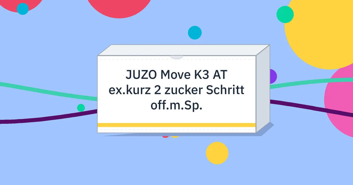 Symbolbild: Packung mit der Aufschrift JUZO Move K3 AT ex.kurz 2 zucker Schritt off.m.Sp. (PZN 20680310) – Verfügbarkeit und Bezug in Apotheken in Frankfurt am Main