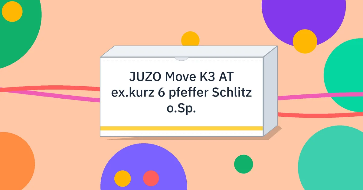 Symbolbild: Packung mit der Aufschrift JUZO Move K3 AT ex.kurz 6 pfeffer Schlitz o.Sp. (PZN 20682473) – Verfügbarkeit und Bezug in Apotheken in Frankfurt am Main