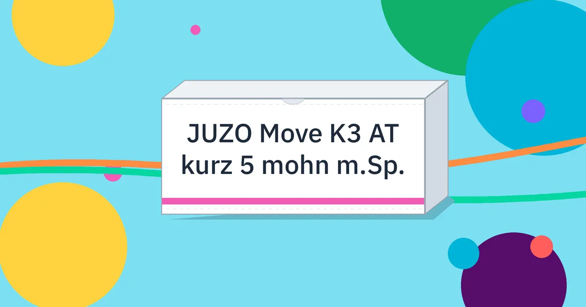 Symbolbild: Packung mit der Aufschrift JUZO Move K3 AT kurz 5 mohn m.Sp. (PZN 20683372) – Verfügbarkeit und Bezug in Apotheken in Frankfurt am Main