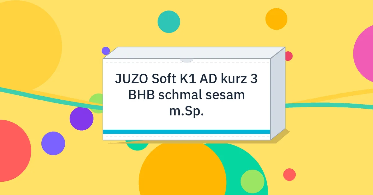 Symbolbild: Packung mit der Aufschrift JUZO Soft K1 AD kurz 3 BHB schmal sesam m.Sp. (PZN 15463674) – Verfügbarkeit und Bezug in Apotheken in Frankfurt am Main