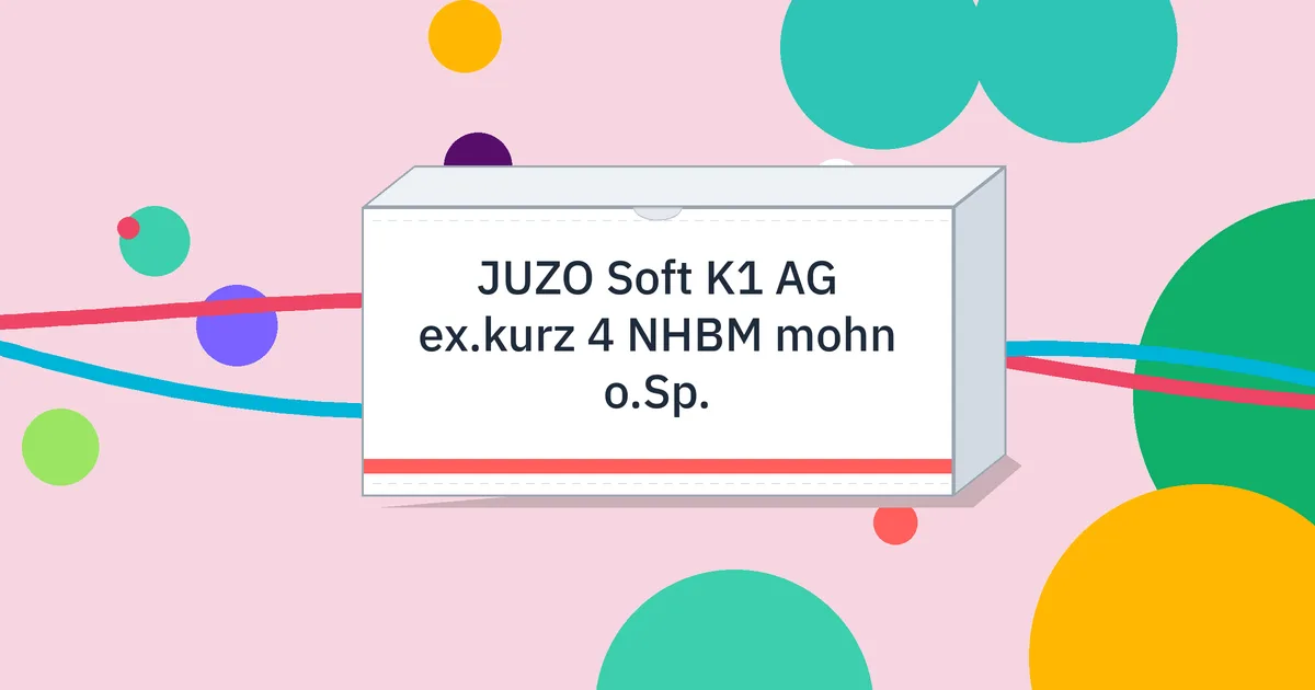 Symbolbild: Packung mit der Aufschrift JUZO Soft K1 AG ex.kurz 4 NHBM mohn o.Sp. (PZN 14996888) – Verfügbarkeit und Bezug in Apotheken in Frankfurt am Main