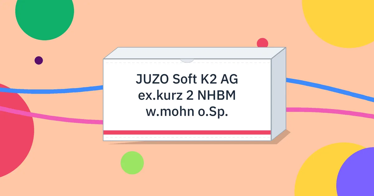Symbolbild: Packung mit der Aufschrift JUZO Soft K2 AG ex.kurz 2 NHBM w.mohn o.Sp. (PZN 15002080) – Verfügbarkeit und Bezug in Apotheken in Frankfurt am Main