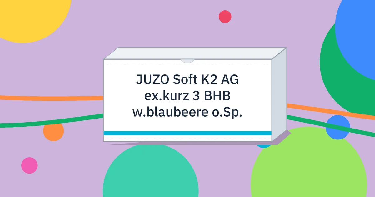 Symbolbild: Packung mit der Aufschrift JUZO Soft K2 AG ex.kurz 3 BHB w.blaubeere o.Sp. (PZN 14844144) – Verfügbarkeit und Bezug in Apotheken in Frankfurt am Main