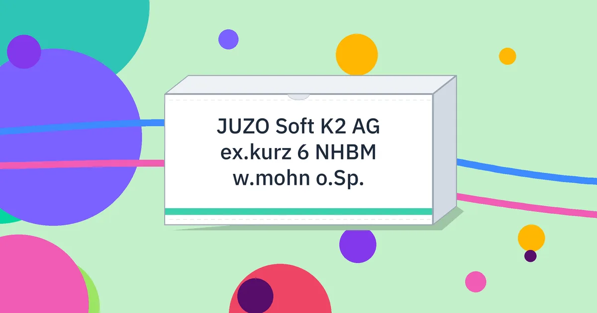 Symbolbild: Packung mit der Aufschrift JUZO Soft K2 AG ex.kurz 6 NHBM w.mohn o.Sp. (PZN 15002370) – Verfügbarkeit und Bezug in Apotheken in Frankfurt am Main