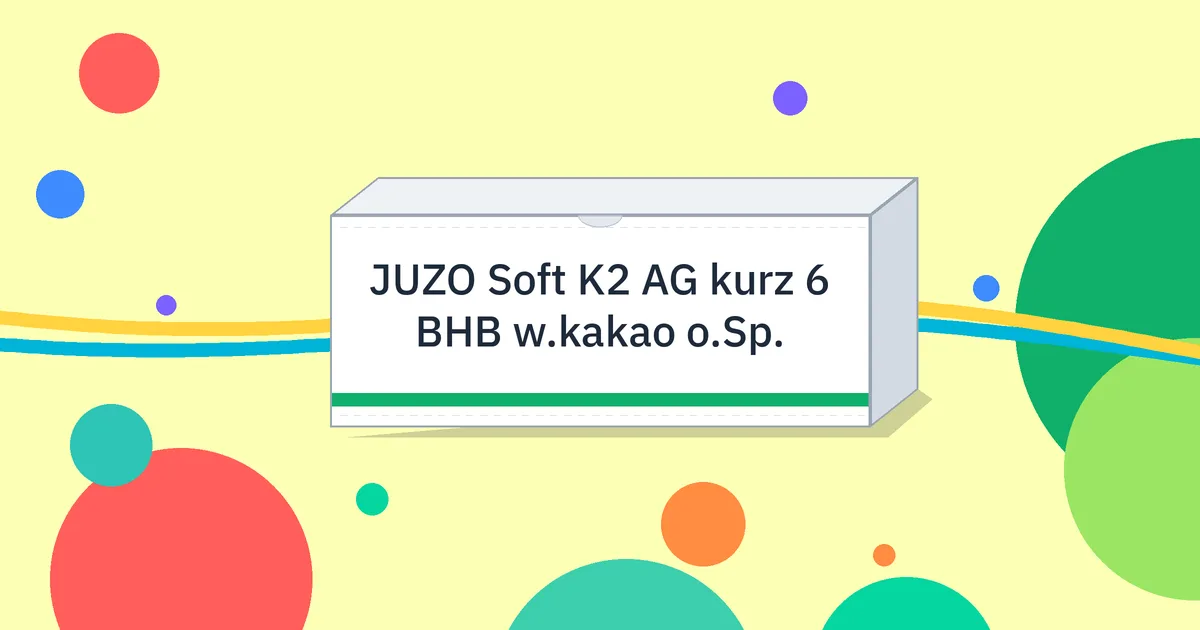 Symbolbild: Packung mit der Aufschrift JUZO Soft K2 AG kurz 6 BHB w.kakao o.Sp. (PZN 14843073) – Verfügbarkeit und Bezug in Apotheken in Frankfurt am Main