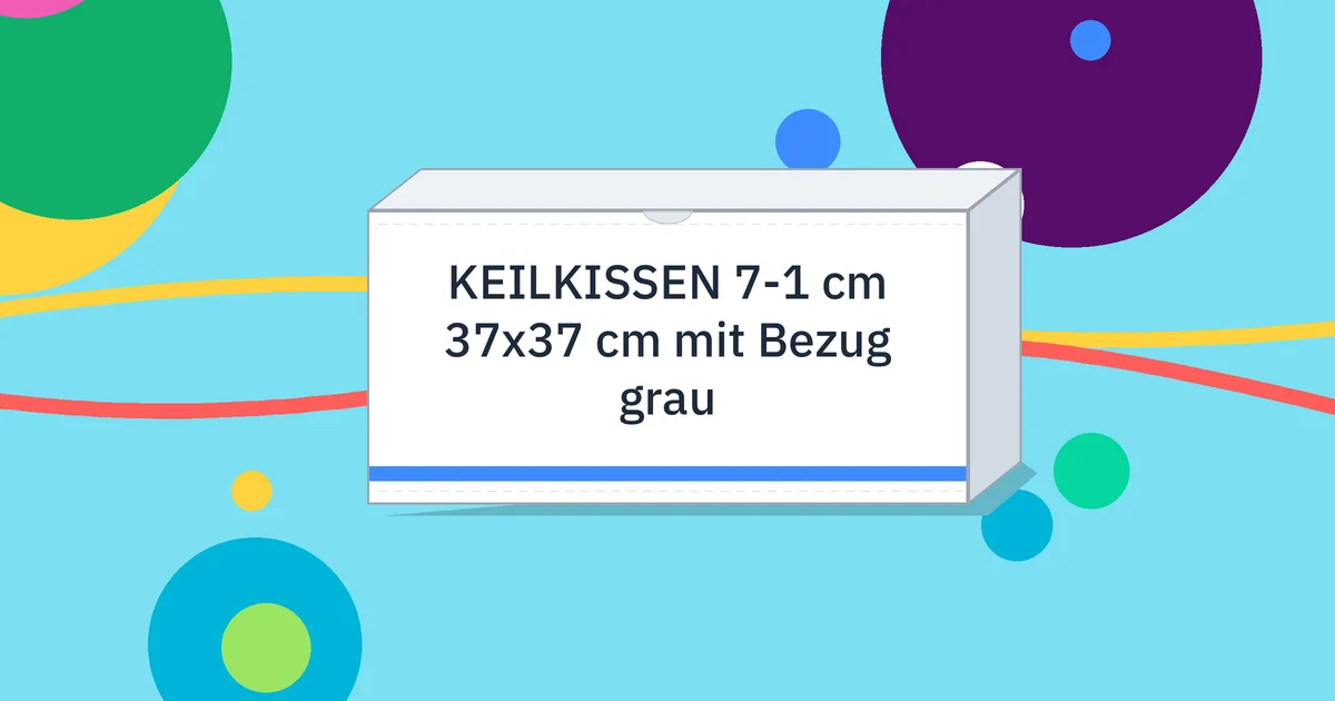 Symbolbild: Packung mit der Aufschrift KEILKISSEN 7-1 cm 37x37 cm mit Bezug grau (PZN 14006532) – Verfügbarkeit und Bezug in Apotheken in Frankfurt am Main