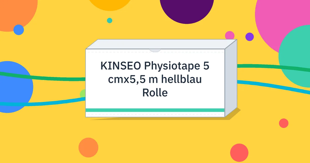 Symbolbild: Packung mit der Aufschrift KINSEO Physiotape 5 cmx5,5 m hellblau Rolle (PZN 06150410) – Verfügbarkeit und Bezug in Apotheken in Frankfurt am Main
