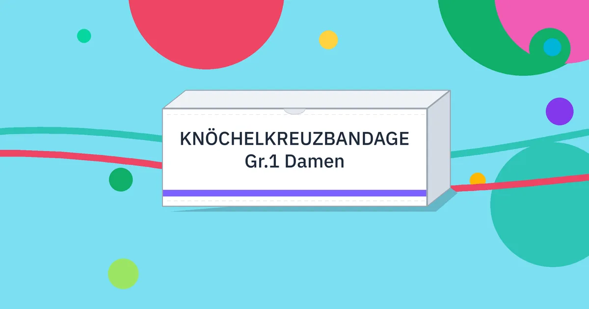 Symbolbild: Packung mit der Aufschrift KNÖCHELKREUZBANDAGE Gr.1 Damen (PZN 00716997) – Verfügbarkeit und Bezug in Apotheken in Frankfurt am Main