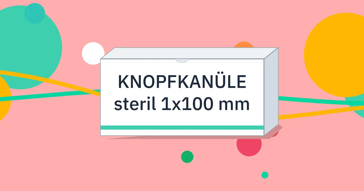 Symbolbild: Packung mit der Aufschrift KNOPFKANÜLE steril 1x100 mm (PZN 18073985) – Verfügbarkeit und Bezug in Apotheken in Frankfurt am Main
