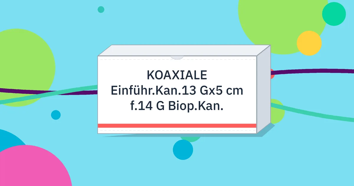 Symbolbild: Packung mit der Aufschrift KOAXIALE Einführ.Kan.13 Gx5 cm f.14 G Biop.Kan. (PZN 06124772) – Verfügbarkeit und Bezug in Apotheken in Frankfurt am Main