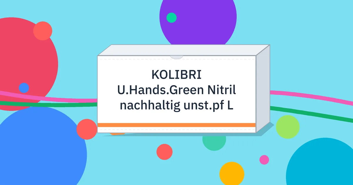 Symbolbild: Packung mit der Aufschrift KOLIBRI U.Hands.Green Nitril nachhaltig unst.pf L (PZN 15563269) – Verfügbarkeit und Bezug in Apotheken in Frankfurt am Main