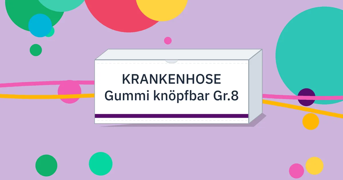 Symbolbild: Packung mit der Aufschrift KRANKENHOSE Gummi knöpfbar Gr.8 (PZN 01979718) – Verfügbarkeit und Bezug in Apotheken in Frankfurt am Main