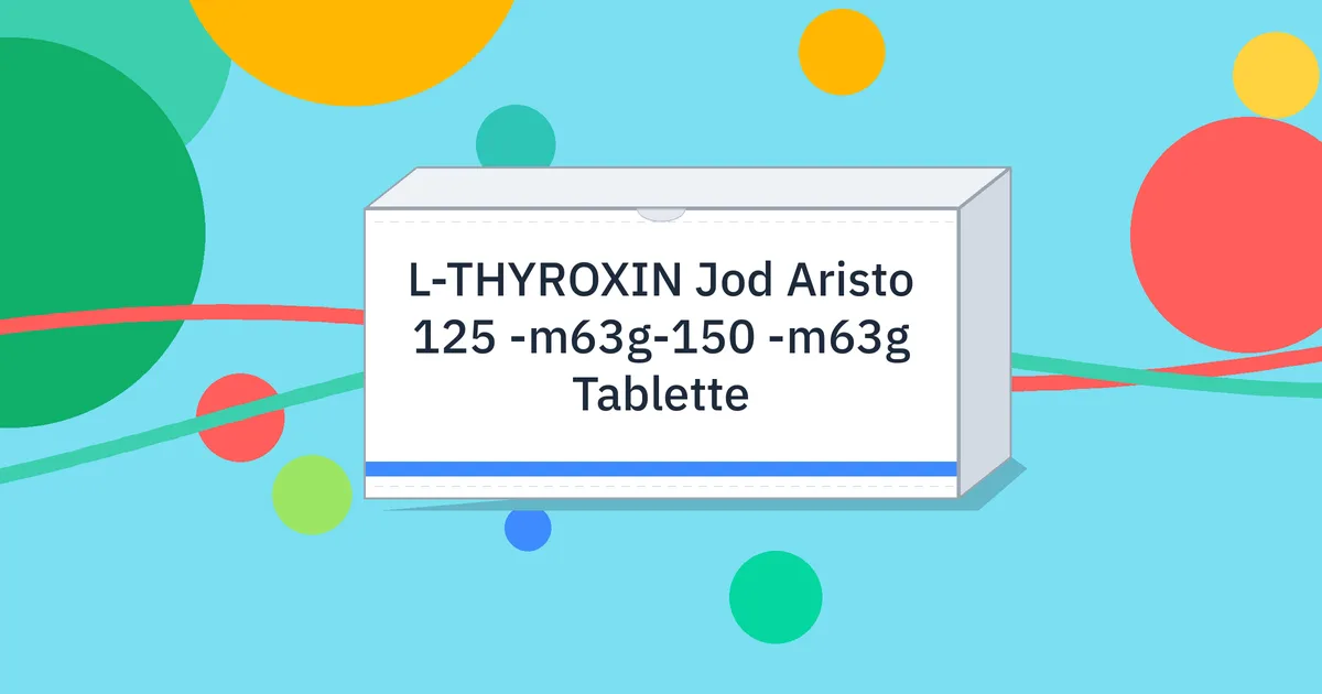 Symbolbild: Packung mit der Aufschrift L-THYROXIN Jod Aristo 125 -m63g-150 -m63g Tablette (PZN 03419550) – Verfügbarkeit und Bezug in Apotheken in Frankfurt am Main