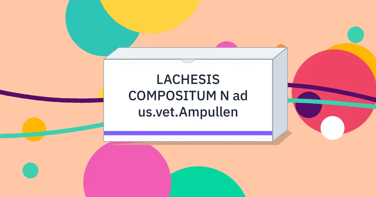 Symbolbild: Packung mit der Aufschrift LACHESIS COMPOSITUM N ad us.vet.Ampullen (PZN 00052830) – Verfügbarkeit und Bezug in Apotheken in Frankfurt am Main