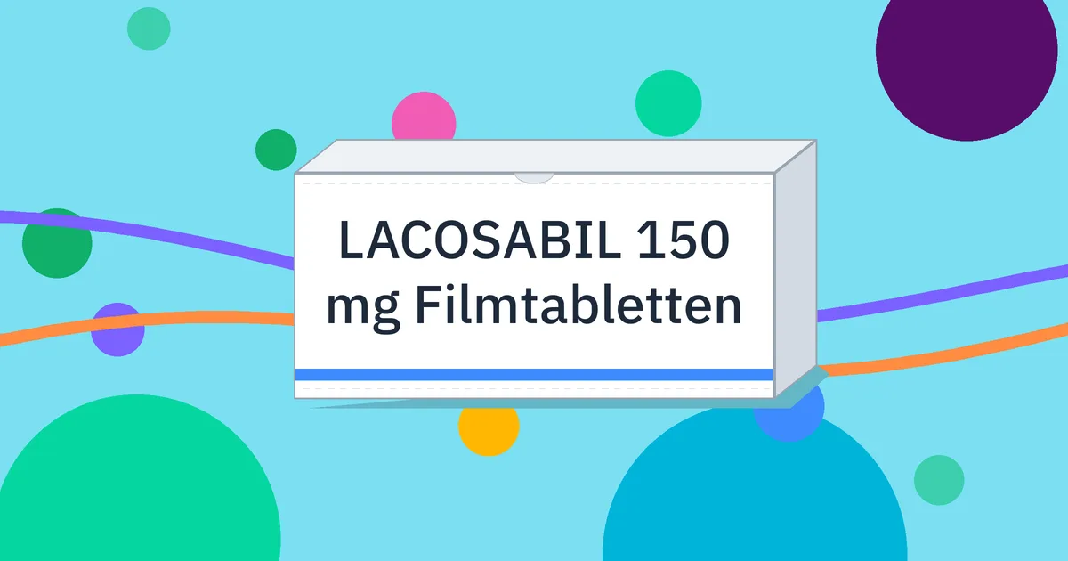 Symbolbild: Packung mit der Aufschrift LACOSABIL 150 mg Filmtabletten (PZN 18032271) – Verfügbarkeit und Bezug in Apotheken in Frankfurt am Main