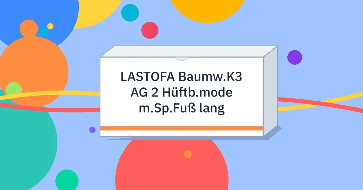 Symbolbild: Packung mit der Aufschrift LASTOFA Baumw.K3 AG 2 Hüftb.mode m.Sp.Fuß lang (PZN 01956083) – Verfügbarkeit und Bezug in Apotheken in Frankfurt am Main