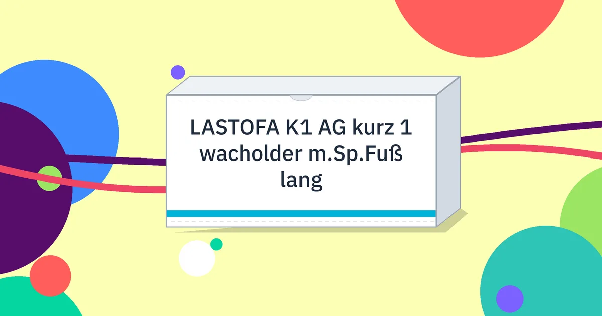 Symbolbild: Packung mit der Aufschrift LASTOFA K1 AG kurz 1 wacholder m.Sp.Fuß lang (PZN 13788975) – Verfügbarkeit und Bezug in Apotheken in Frankfurt am Main