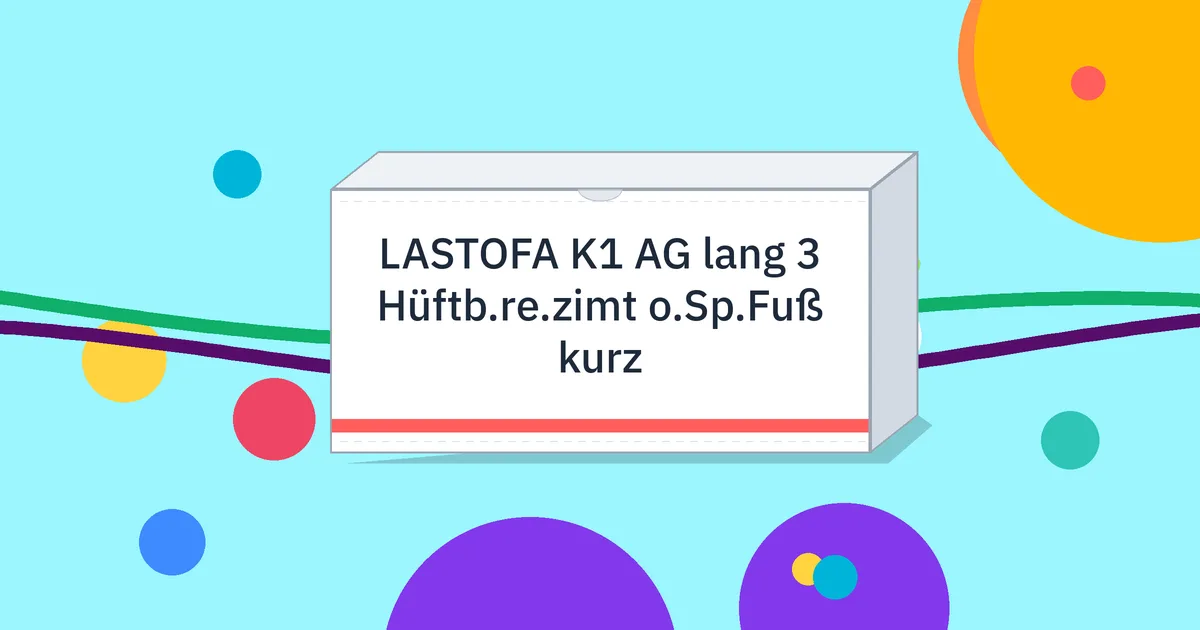 Symbolbild: Packung mit der Aufschrift LASTOFA K1 AG lang 3 Hüftb.re.zimt o.Sp.Fuß kurz (PZN 13798011) – Verfügbarkeit und Bezug in Apotheken in Frankfurt am Main