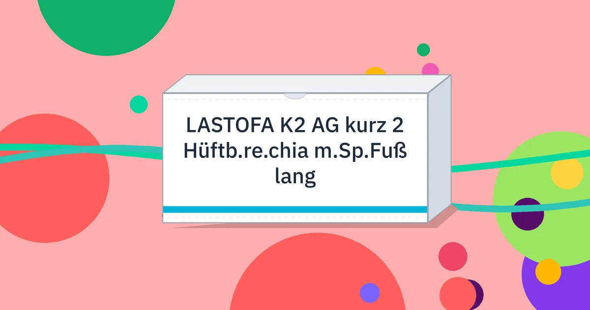 Symbolbild: Packung mit der Aufschrift LASTOFA K2 AG kurz 2 Hüftb.re.chia m.Sp.Fuß lang (PZN 13810769) – Verfügbarkeit und Bezug in Apotheken in Frankfurt am Main