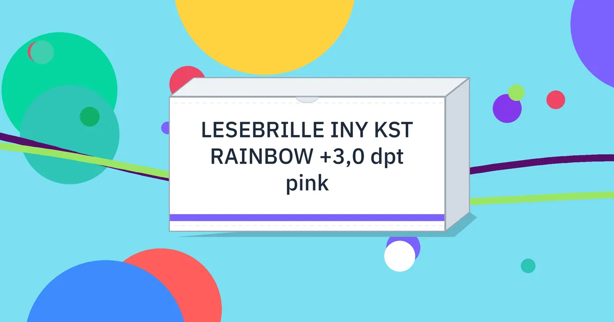 Symbolbild: Packung mit der Aufschrift LESEBRILLE INY KST RAINBOW +3,0 dpt pink (PZN 19941254) – Verfügbarkeit und Bezug in Apotheken in Frankfurt am Main
